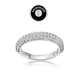SOLIDSILVER- Sterling Silver Crystal Clear CZ Cluster Eternity Band Ring | Sizes 7