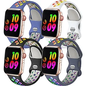 Adorve Compatible with Apple Watch Bands 49mm 45mm 44mm 42mm Women Men, Breathable Air Holes Silicone Sport Band for iWatch Ultra 2 SE Series 9 8 7 6 5 4 3 2 1, Black/White/Blue Gray/BlueRainbow