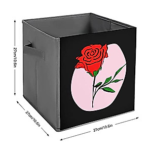 Rose PU Leather Collapsible Storage Bins Canvas Cube Organizer Basket with Handles