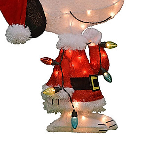 ProductWorks Peanuts Pre Lit 24 Inch Snoopy Santa Claus 3D Outdoor Indoor Christmas Lawn Yard Ornament Home Decoration with 35 Clear Lights and Stand