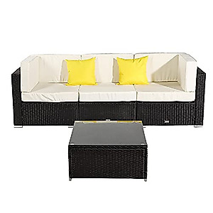 SAWQF Furniture Set 4 Pieces PE Wicker Rattan Corner Sofa Set US Warehouse in Stock