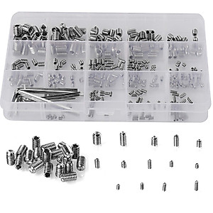 HanTof 340Pcs M2.5, M3, M4, M5, M6, M8 Metric Hex Socket Head Cup Point Set Screws, Allen Head Grub Screw, Internal Hex Drive Headless Set Screw Assortment Kit with 6 Hex Wrenches, 304 Stainless Steel