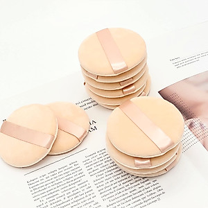 12 Pieces Cotton Powder Puff,3.15 inch Round Portable Soft Sponge Cosmetic Puffs,Velvet Powder Puff with Ribbon Band Handle for Loose Powder Body Powder Makeup Tool