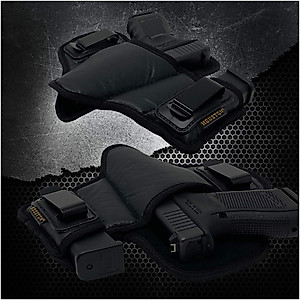 Tactical Pancake Gun Holster Houston - ECO Leather Concealed Carry Soft Material | Suede Interior for Protection | IWB | with Magazine Pouch | Fit: Glock 19 17 20 21 22 23 | Beretta 92 FS, PX4, XDM