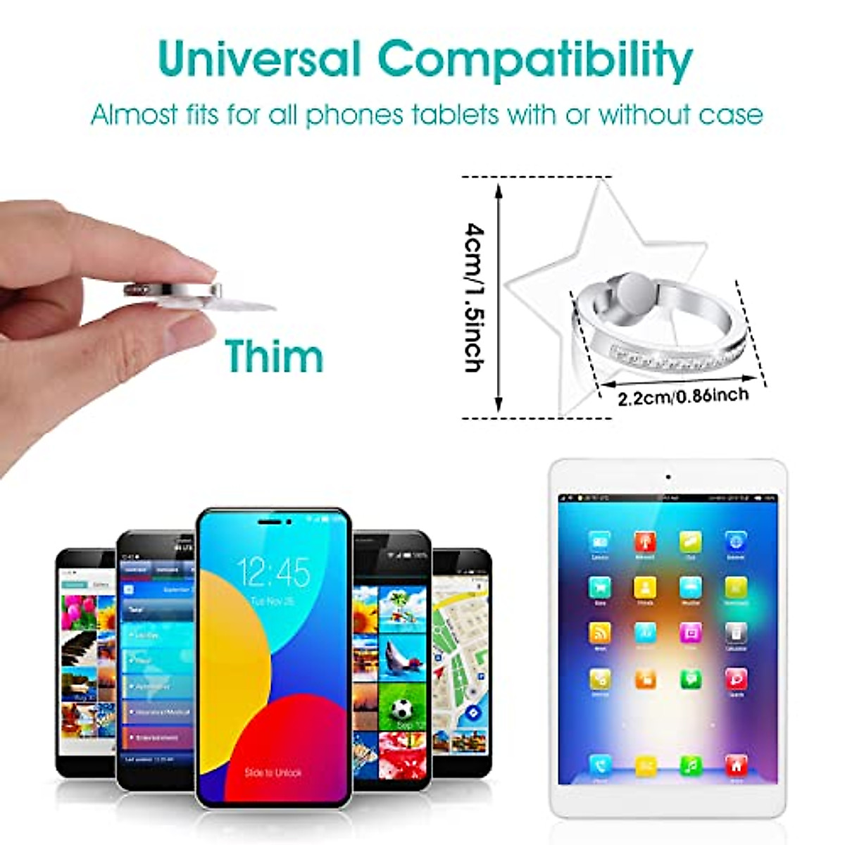 TIESOME Finger Kickstand Cell Phone Ring Holder, 3 Pcs Finger Ring Grip Stands 360° Rotation 180° Phone Ring Stand with Diamond Compatabile with Smartphones (Five-Pointed Star)