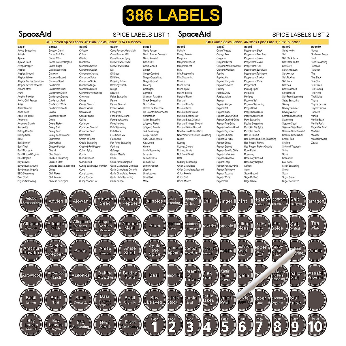 SpaceAid Spice Rack Organizer with 28 Spice Jars, 386 Spice Labels, Chalk Marker and Funnel Set for Cabinet, Countertop, Pantry, Cupboard or Door & Wall Mount - 28 Jars, 13.4" W × 10.8" H
