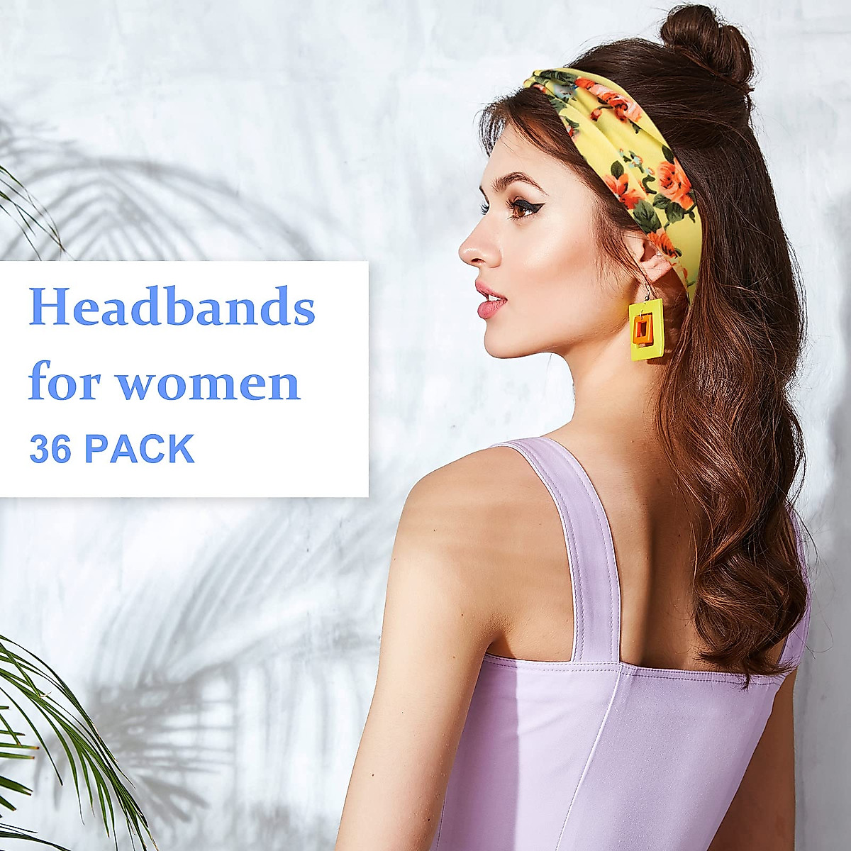 Yunsailing 36 Pcs Boho Headbands for Women - Non Slip Wide Headband for Yoga, Workout, Running - Hair Bands, Sweat Wraps, Accessories for Women & Girls