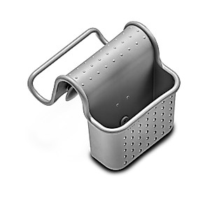 madesmart Over-The-Sink Towel and Sponge Saddle with Ventilation Holes, Dish Cloth and Sponge Holder Sink Caddy for Divided Sinks, Silver