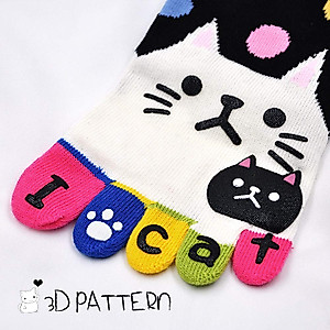 Hellomamma Women's Toe Sock Cute Cat Dog Ankle Sock Cotton Athletic Running Five Finger Socks for Girls (5 Pairs)