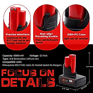 TenHutt 【3RD-Upgrade!】 2Pack 6.0Ah Replacement Battery for Milwaukee M12 12V Lithium Battery Compatible with XC 48-11-2440 48-11-2402 48-11-2460 12-Volt M12 Cordless Power Tools