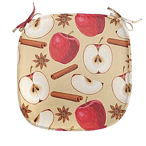 Ambesonne Fruits Chair Seating Cushion Set of 2, Quartered and Halved Apples with Cinnamon Sticks and Star Anise Diet Recipe, Anti-Slip Seat Padding for Kitchen & Patio, 16"x16", Beige Cinnamon Red