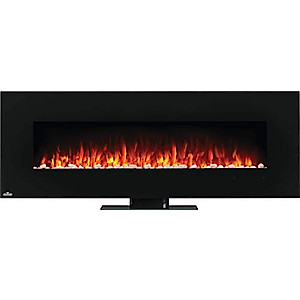 Napoleon Amano 60 - NEFL60B-1 - Wall Hanging Electric Fireplace, 60-in, Black, Glass Front, Crystal Cube Ember Bed, Rocks & Pebbles, Adjustable Flame Colors, Remote Included