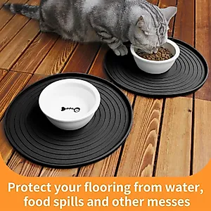 Ptlom Silicone Pet Feeding Mat for Dogs and Cats Placemat 2 Pack, Non-Slip Waterproof Dog Bowl Mats for Food and Water, Small Medium Pets Puppy Tray Mat Prevent Residues Spill to The Floor, Black