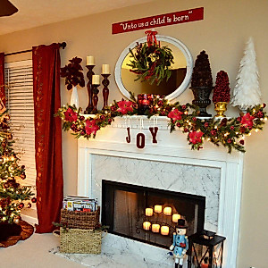 Tifuly Poinsettias Artificial Christmas Flowers 4pcs, 7Heads Fake Poinsettia Bouquet Red Christmas Flowers for Home Door Stair Garden Christmas Tree Decoration