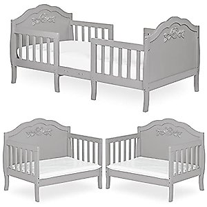 SweetPea Baby Rose 3-in-1 Convertible Toddler Bed in Platinum, Greenguard Gold Certified, JPMA Certified, Safety Rails, Made of Sustainable New Zealand Pinewood