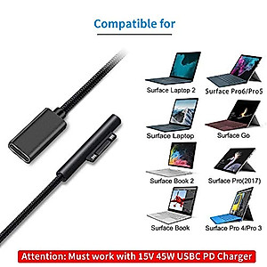 Sisyphy Surface Connect to USB C Charging Cable (Matte Black, Nylon 0.7ft), Compatible for Microsoft Surface Pro 7/6/5/4/3 Go 4/3/2/1 Laptop Book, Work with 45W 15V3A PD Charger and USB Type C Cable