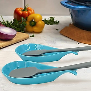 2PC Fish Spoon Rest Ceramic for Kitchen, Blue 9" X 4.5"
