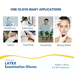 TRICARE MEDICAL Latex Exam Gloves, Disposable, Powder free, 5.5 mil, Medium duty, Natural White, Box of 100 (Large)