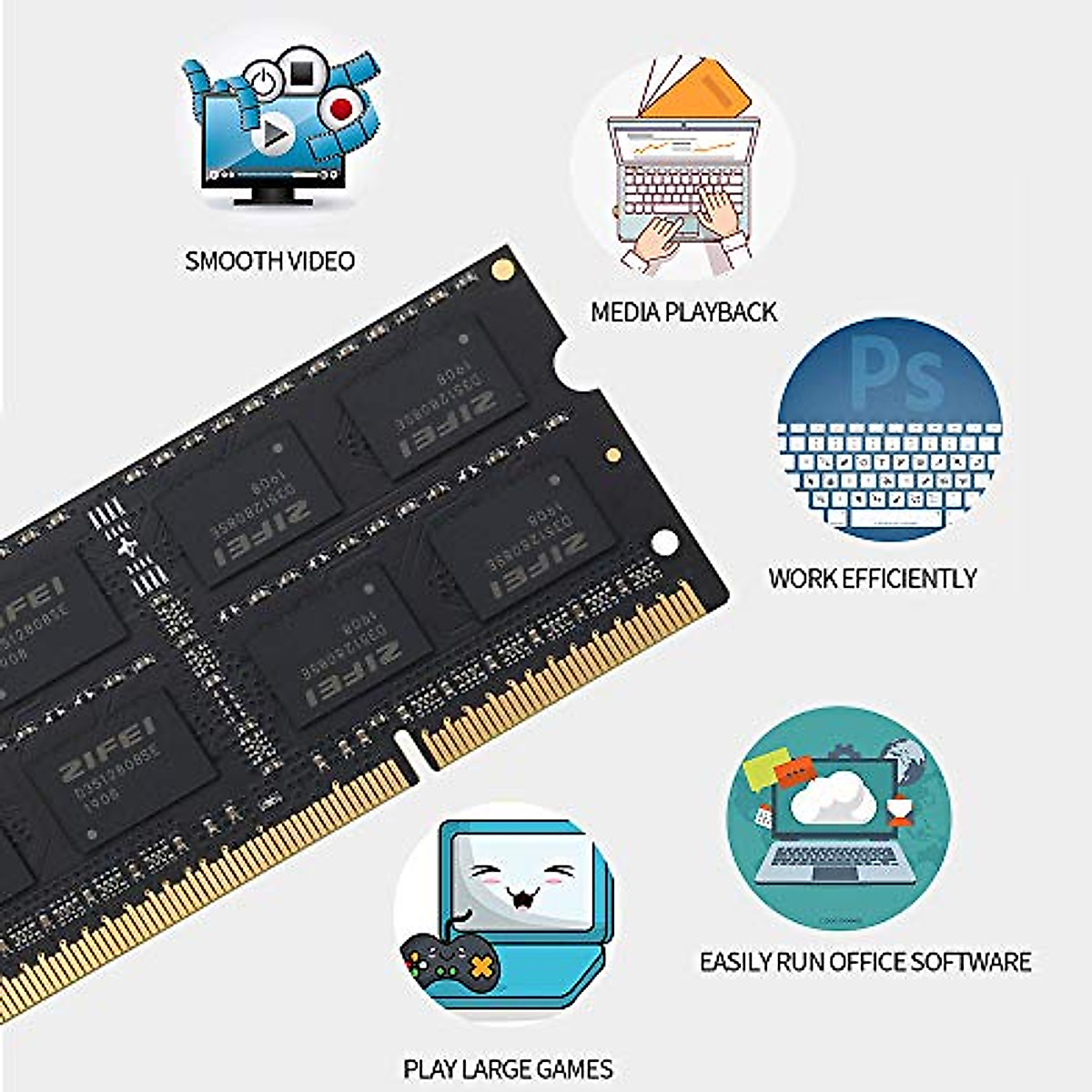 ZIFEI ram Memory DDR3 DDR3L 8GB 1333MHz PC3L-10600 Dual Rank 2Rx8 1.35V CL9 204-Pin SODIMM Module Notebook Memory for laptops Compatibel with Intel AMD and Mac Computer