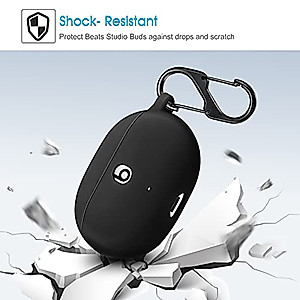 Fintie Silicone Case for New Beats Studio Buds, Shockproof Earbuds Cover with Keychain Carabiner Support Wireless Charging (Black)