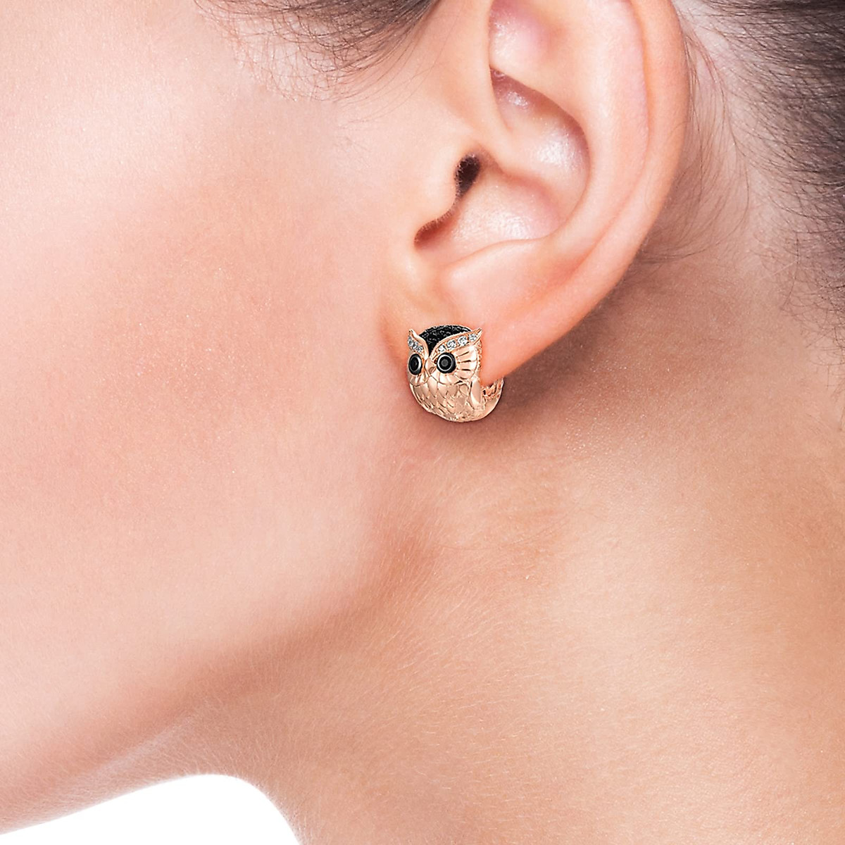 Santuzza 925 Sterling Silver Owl Dangle Earrings Black Spinel White Cubic Zirconia Bird Drop Earring