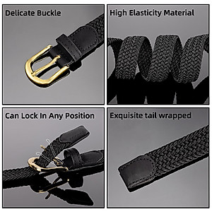 Alphyly Neries 2 Pack Women Plus Size Belt, Woven Elastic Stretch Belt, Brown Braided Belt Women, Black+Brown, For Waist Size 25-36''