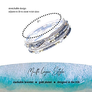 NTLX Multi Strand Beaded Stackable Stretch Bracelets for Women – Bohemian Boho Style Bracelets – Multi Color Layered Statement Bangles (Black Diamond Grey)