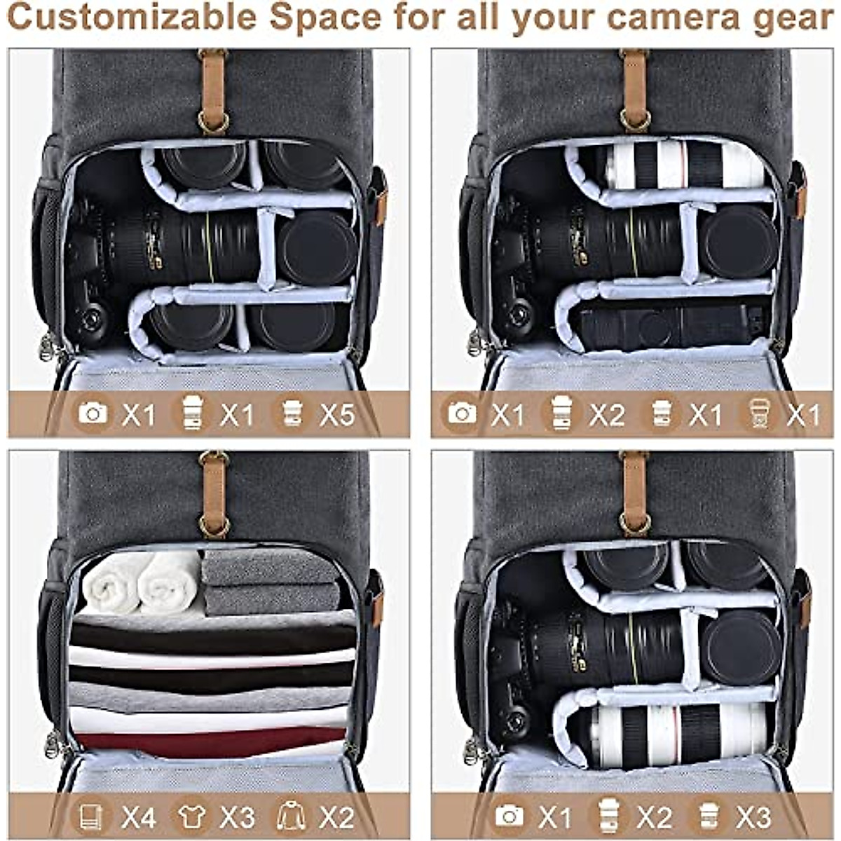 Endurax Canvas Camera Backpack Bag for Photographers DSLR Backpacks fit up to 15.6 Laptop Rain Cover Included