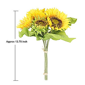 AMZALI Artificial Flowers Sunflowers Bouquet Centerpieces Real Touch Silk Fake for Wedding Bride Floral for Home Arrangement Decoration Garden Decor