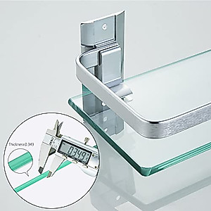 AIJALY 3 Pack Bathroom Glass Shelf,Aluminum Tempered Glass 0.34in Extra Thick Rectangular 1 Tier Storage Organizer Wall Mount,Silver 15.7in