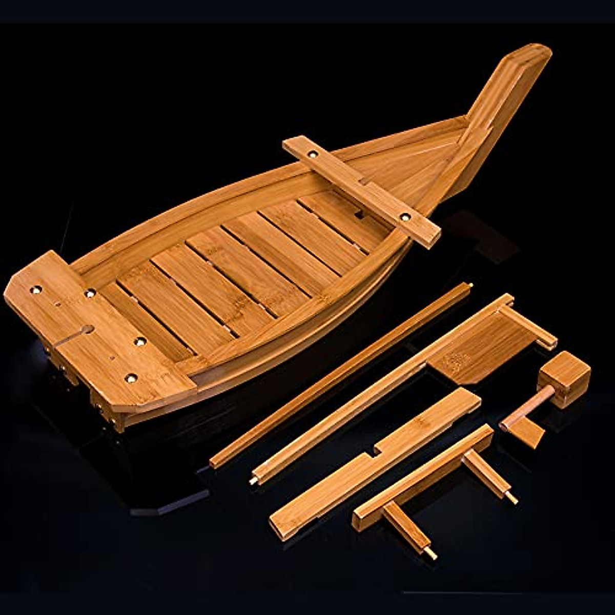 WINIAER Wooden Sushi Boat Serving Tray 35 Inch, Extra Large Sushi Plates Sushi Boat Sashimi Serving Platter for Restaurant or Catering Service