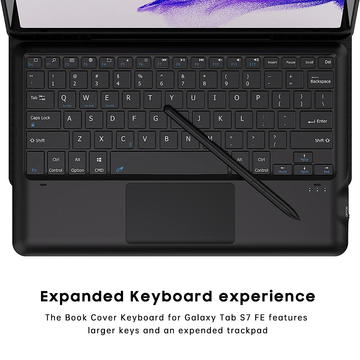 DOMEUN Keyboard Case for Samsung Galaxy Tab S7 FE 12.4" 2021 - Smart Wireless Waterproof Detachable Magnetic Tablet Trackpad Keyboard Cover for S7 FE SM-T730/T736 with S Pen Holder (Black)