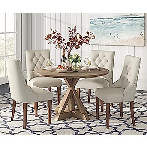 Finch Elmhurst Modern Button-Tufted Dining Chair, Elegant High Back Upholstered Fabric Accent, Set of Two, Cream