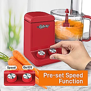 NutriChef NCFPRED Multifunction Food Processor-Ultra Quiet Powerful Motor, Includes 6 Attachment Blades, Up to 2L Capacity (Red), One Size