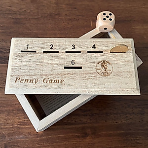 Penny Game - Fun Board Game Works with Coines, Get Rid of Coins to Win, Penny Game Wood Box for 2+ Players, Simple + Strategic Dice Games