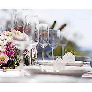 ONLYKXY 50pcs Wedding Candy Boxes 4x7x9cm/1.57x2.75x3.54inch Hexagonal White Kraft Paper Gift Wrap Boxes for Party Favors Wedding Bridal Shower Macaroon Holiday Dinner Birthday Party Decorative Box (White Rope)