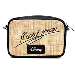 Disney Bag, Horizontal Crossbody, Mickey Mouse Embroidered Ears Signature, Raffia Straw