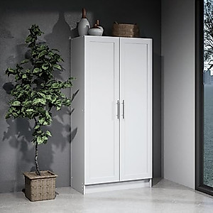 Prepac Elite Storage Accent Cabinet with Panel Doors, White Storage Cabinet, Bathroom Cabinet, Pantry Cabinet with 3 Shelves 16.75" D x 32" W x 65" H