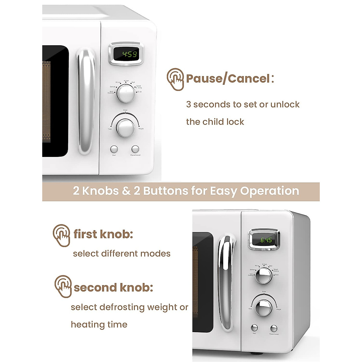 Retro Microwave Oven, SIMOE Compact Microwave Countertop 0.9 cu.ft. 900 W
