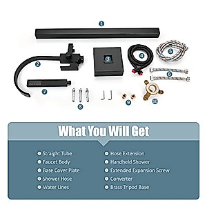 Aolemi Matte Black Freestanding Tub Filler Bathtub Faucet Floor Mounted Bathroom Waterfall Tap Brass Swivel Spout Single Handle with Handheld Shower