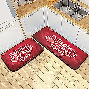 ALAZA Happy Mothers's Day Red Kitchen Mat Set 2Piece,Super Absorbent Kitchen Rugs Mats Non Slip Waterproof Easy Clean Carpets Rugs for Kitchen Floor Sink Laundry Runner Area Rug Carpet