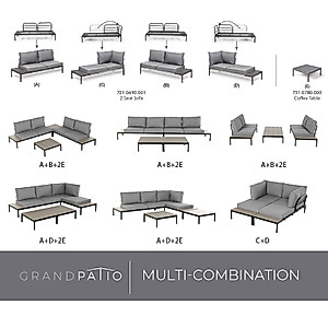 Grand patio Outdoor Sectional Sofa Set, Aluminum Frame Conversation Set with Cushion & Woodgrain Built-in Side Coffee Table, 4-Piece Modern Furniture Set for Poolside, Backyard, Deck