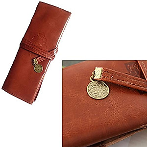 Pencil Bag Pen Pouch Leather Vintage 21x8cm Brown Roll Up Case Retro Stationery Storage School Supply Pen Case Leather Pencil Bag,Pencil Leather Roll Pouch,Pencil Pouch Bag,Pencil Roll