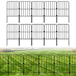 PINPON Decorative Garden Fence 10 Pack Animal Barrier Fence 10ft(L) x 24in(H) Rustproof Metal Wire Section Edging Fencing Panel for Outdoor Yard Landscape Patio, Square