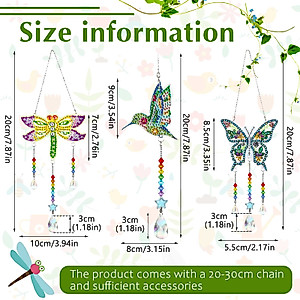 Jetec 3 Pieces Diamond Painting Suncatcher Wind Chime Double Sided Crystal Gem Paint by Number Diamond Painting Hanging Ornament for Home Garden Adults Kids (Dragonfly, Butterfly, Hummingbird)