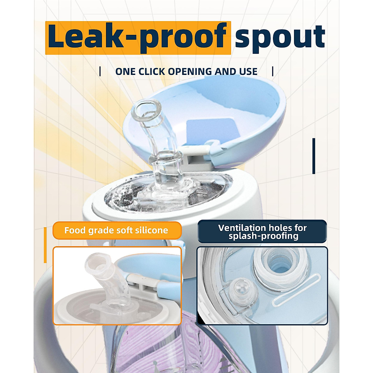 Bunnytoo Baby Sippy Cup with Weighted Straw, Ideal for 1+ Year Old and Transitioning Infants 6-12 Months, Spill-Proof, Easy to Hold Handles, 8oz (240ml) Toddler Training Cup (Blue)