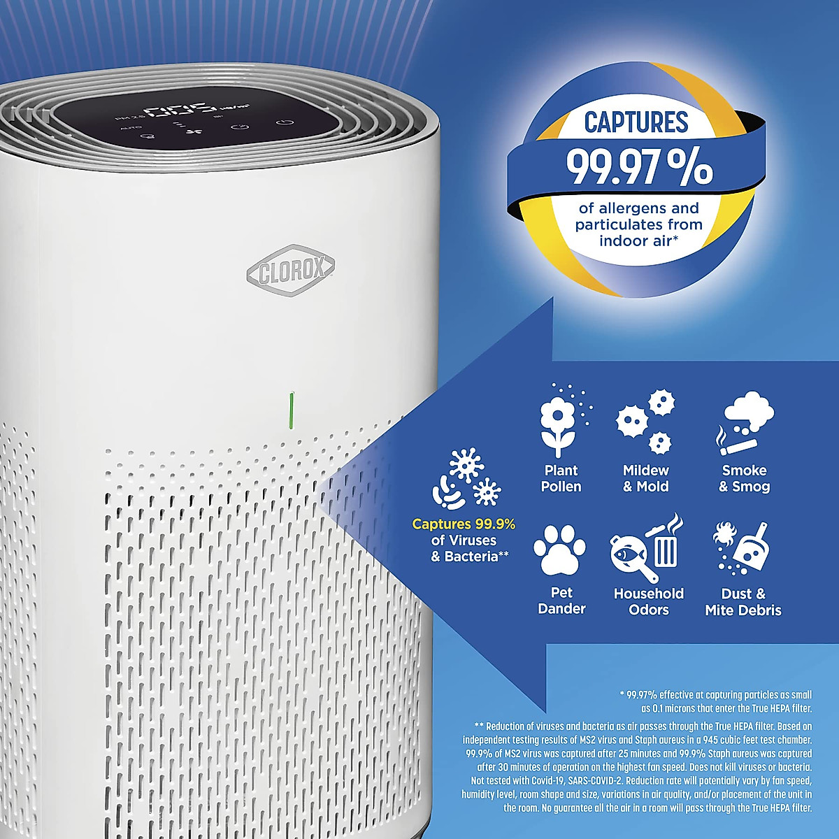 Clorox Air Purifiers for Home, True HEPA Filter, Medium Rooms Up to 1,000 Sq Ft, Removes 99.9% & Medium Room Air Purifier True HEPA Replacement Filter, 1,000 Sq. Ft, Compatible with 11030 & 11031