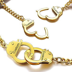 Mens Womens Customized Personalized Chain Link Handcuff Necklace Punk Rock Cuban Necklace Black