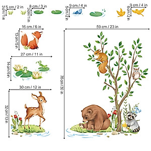 decalmile Forest Animals Tree Wall Stickers Bear Fox Deer Wall Decals Kids Bedroom Playroom Baby Nursery Wall Decor