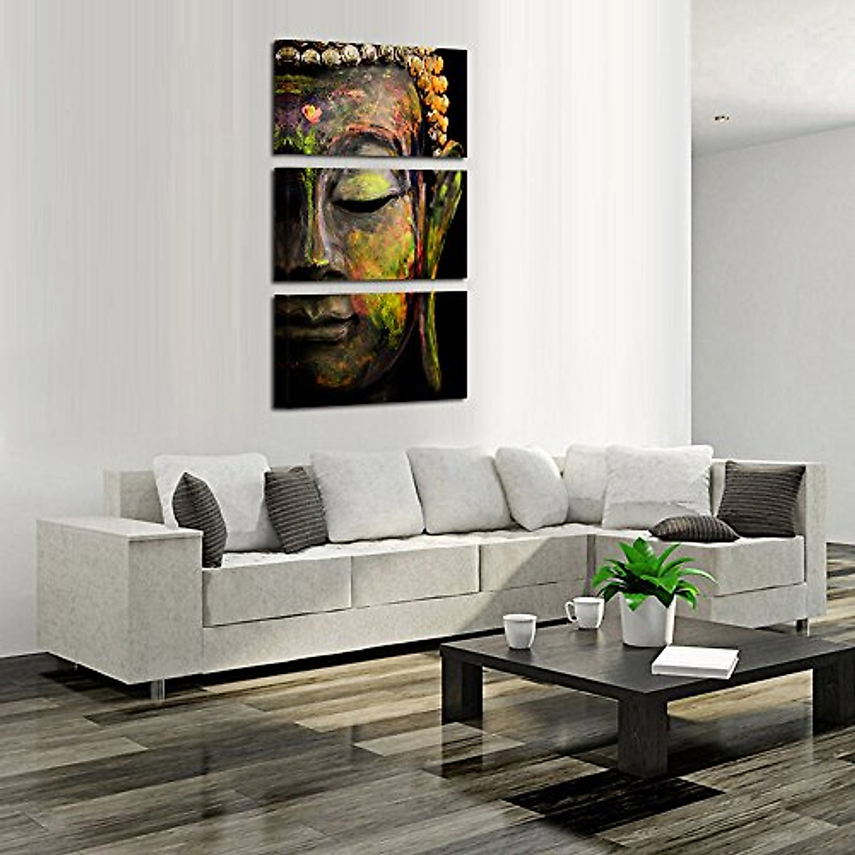Kreative Arts - Modern Buddha Head Portrait Painting Printed On Canvas Religion Wall Art Triptych Canvas Painting Home Decoration Wall Murals Ready to Hang